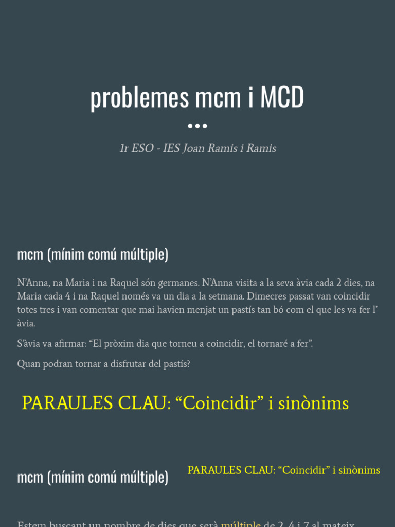 Teoria Problemes MCM I MCD | PDF