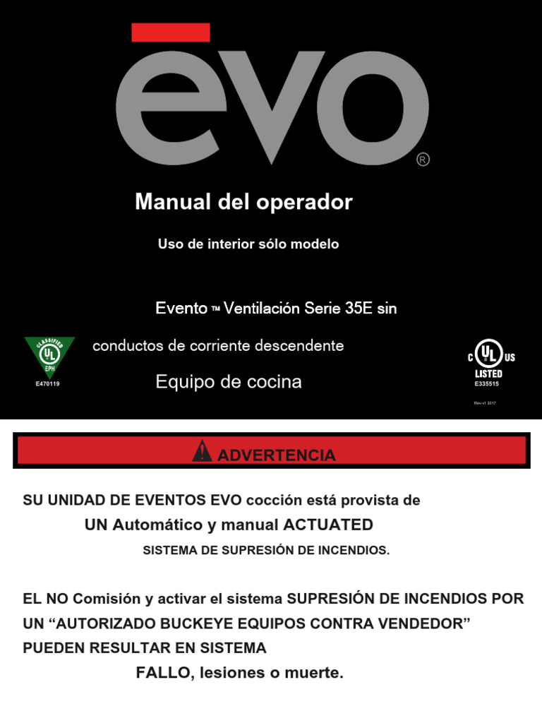Evo EVent 35E Manual Del Operador Espa Ol | PDF | Cocina | Cambiar