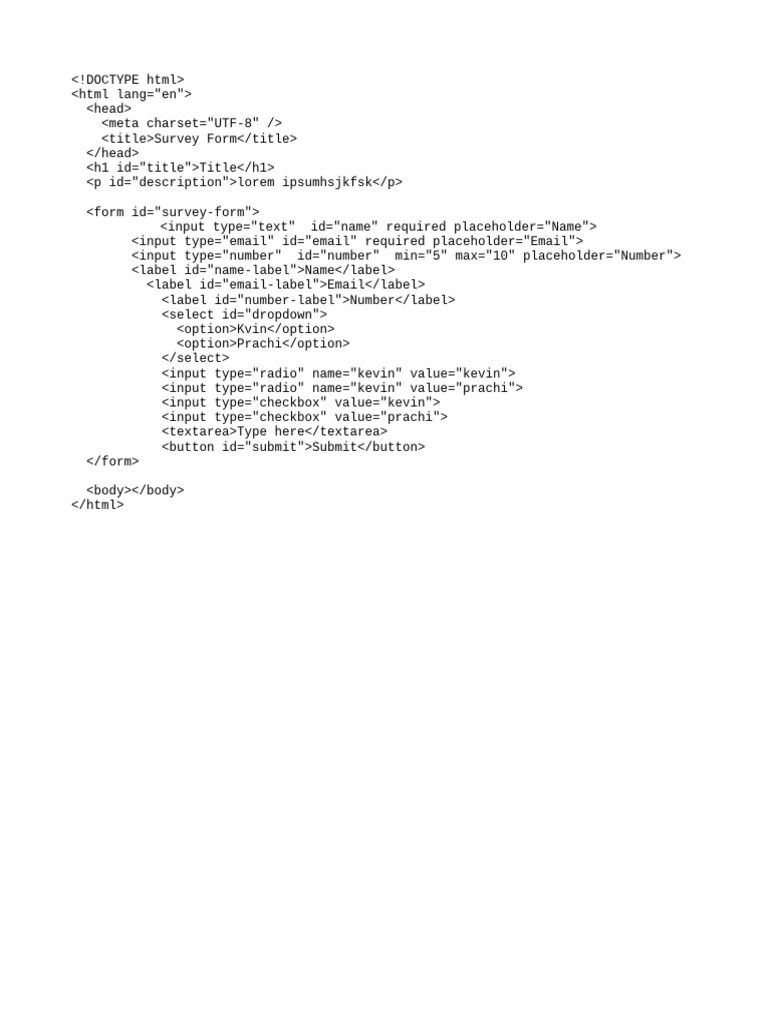 Survey Form HTML Template | PDF