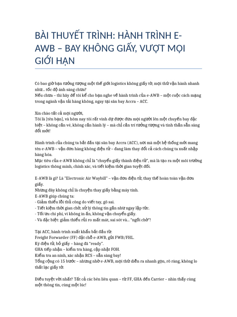 Bai Thuyet Trinh Hanh Trinh EAWB | PDF