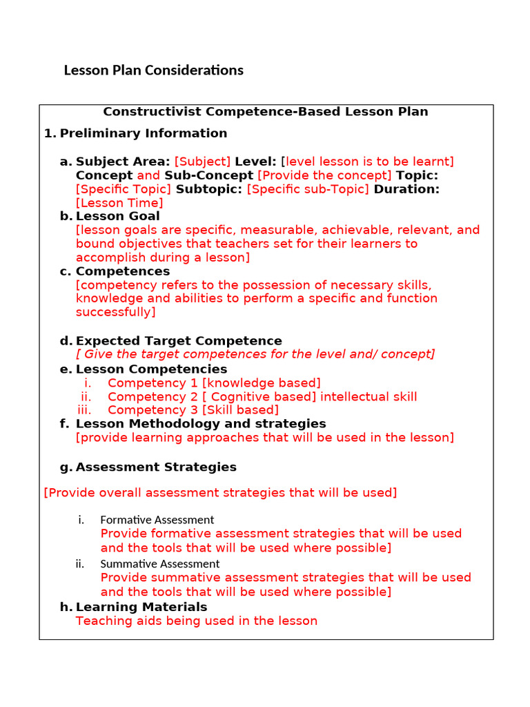 3.0 Lesson Plan Considerations | PDF | Educational Assessment | Learning