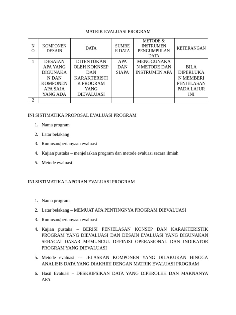 Utk Tugas Proyek Matrik Evaluasi Program | PDF