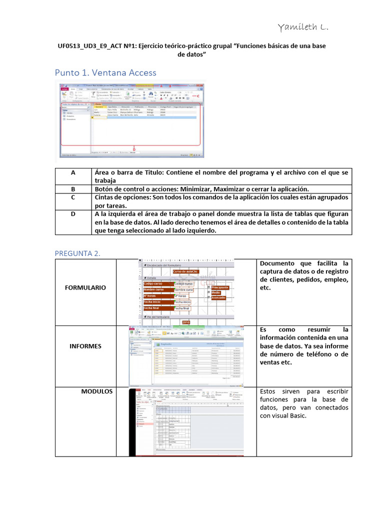 UF0513 - UD3 - E9 - ACT Nº1 Ejercicio Grupal Funciones Básicas de Una Base de Datos | PDF