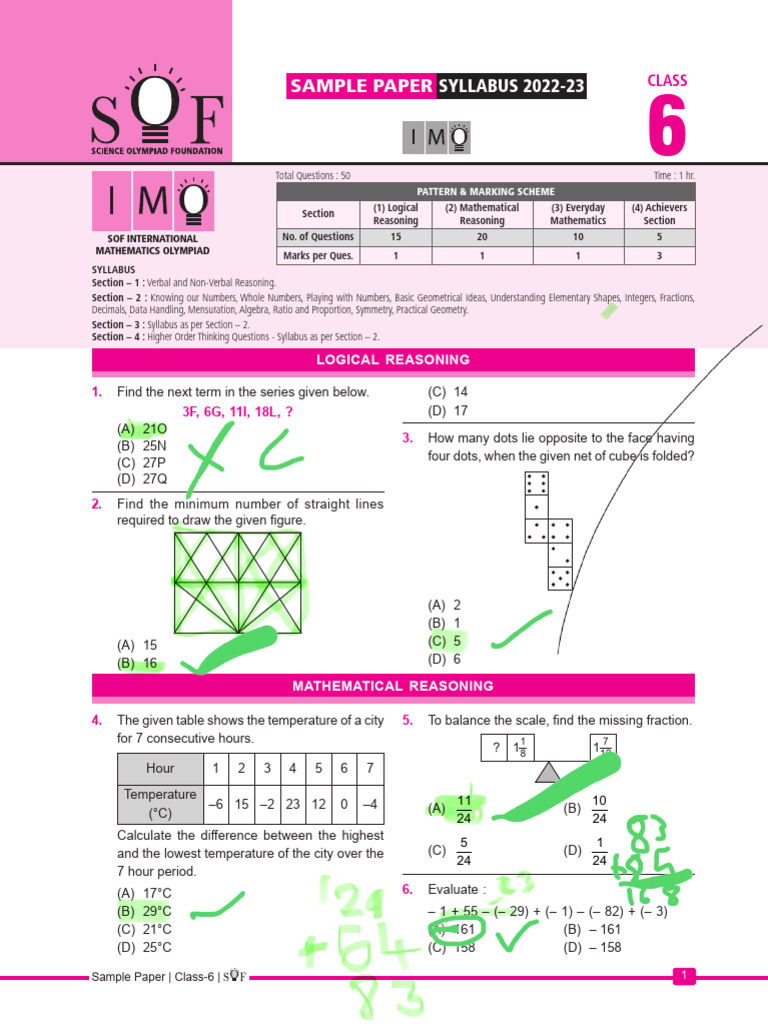 Imo Sample Paper Class-6 | PDF | Geometry | Mathematics
