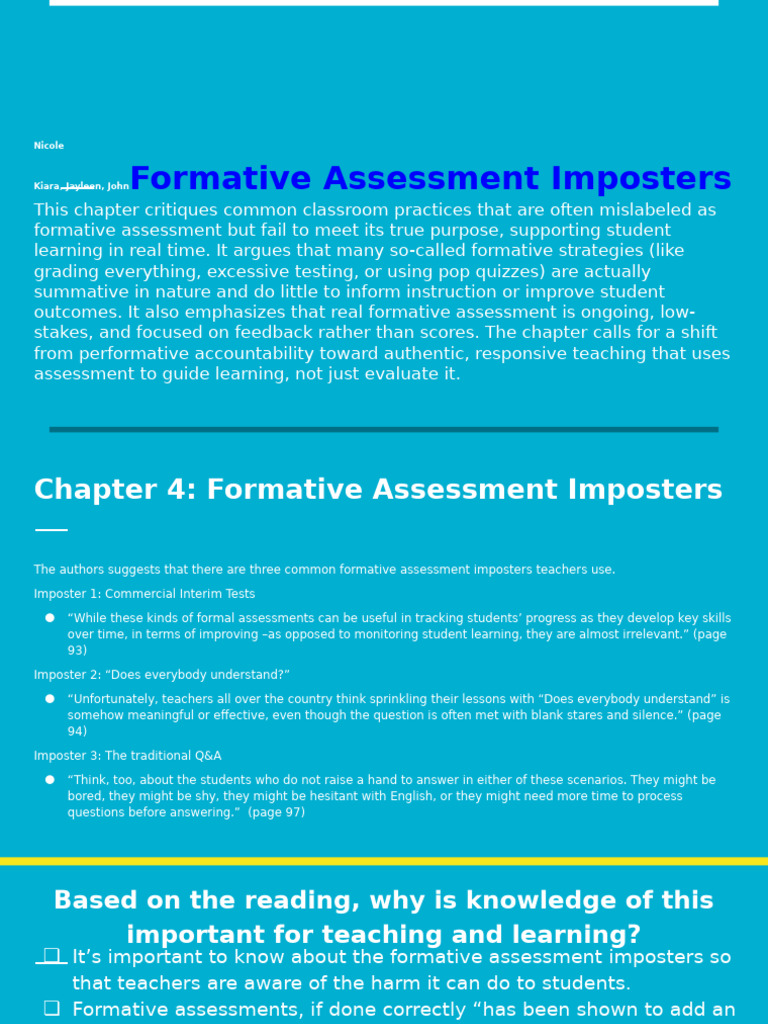 Chapter 4 Presentation - Formative Assessment Imposters | PDF | Educational Assessment | Learning