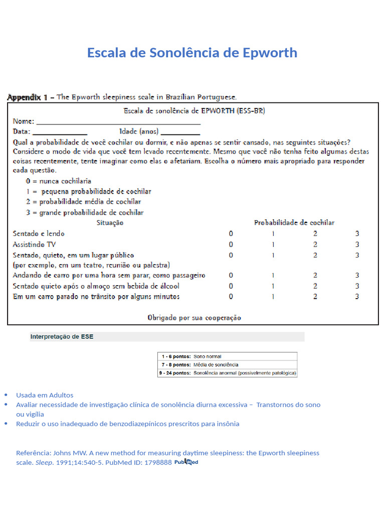 Escala de Sonolência de Epworth e Escore de Centor Modificado | PDF
