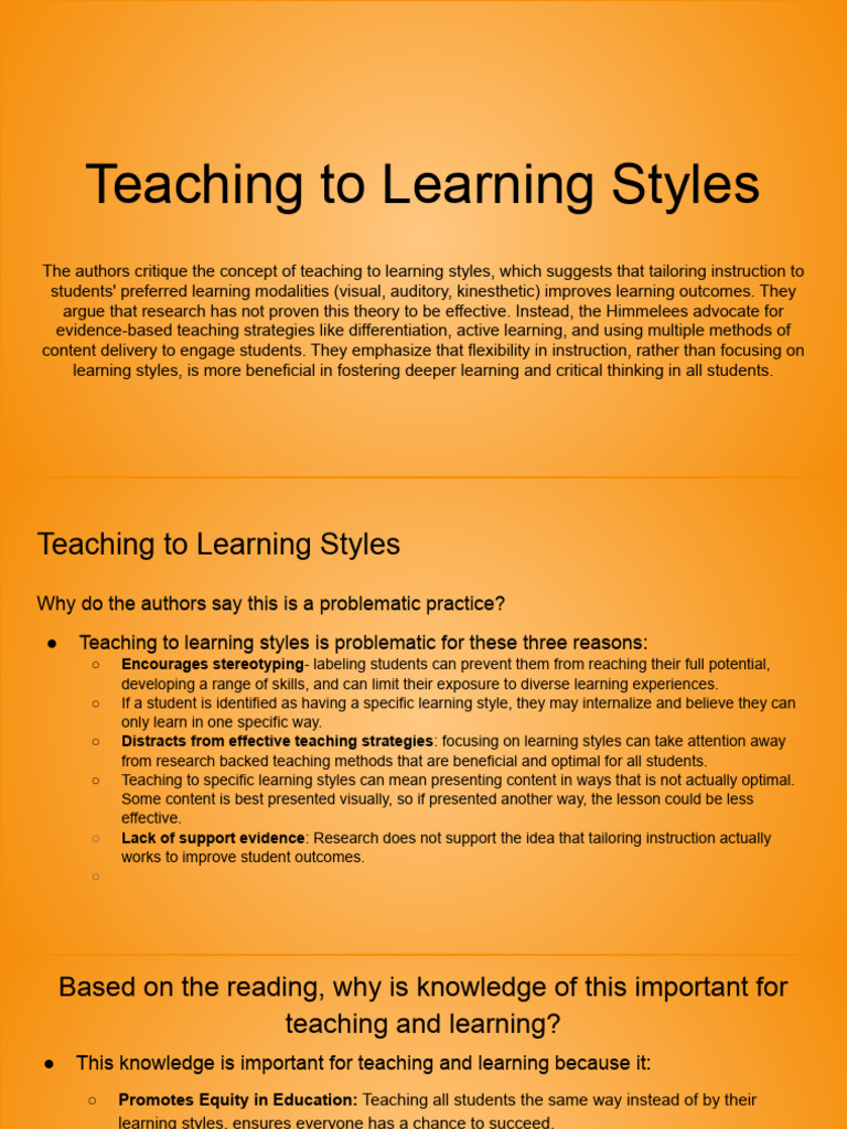 Teaching to Learning Styles | PDF | Learning Styles | Learning