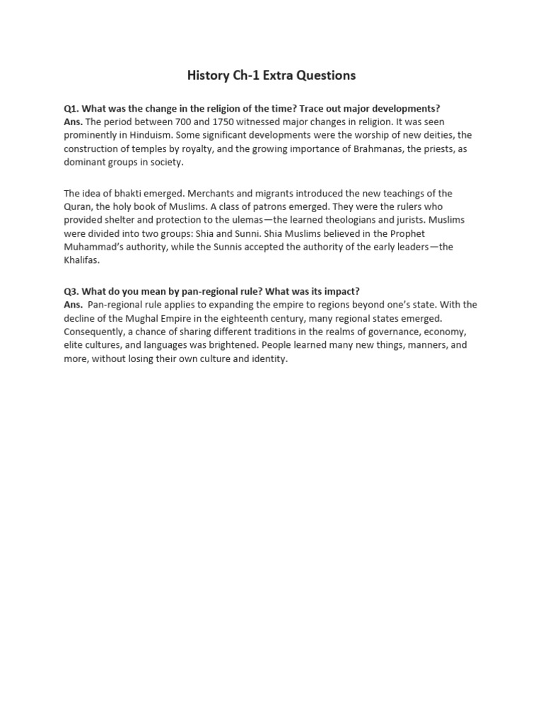 History Ch-1 Extra Questions | PDF