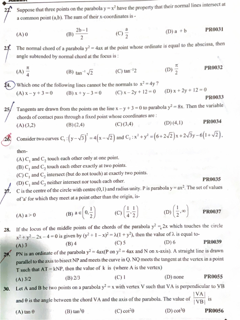 Parabola Allen Module Questions | PDF