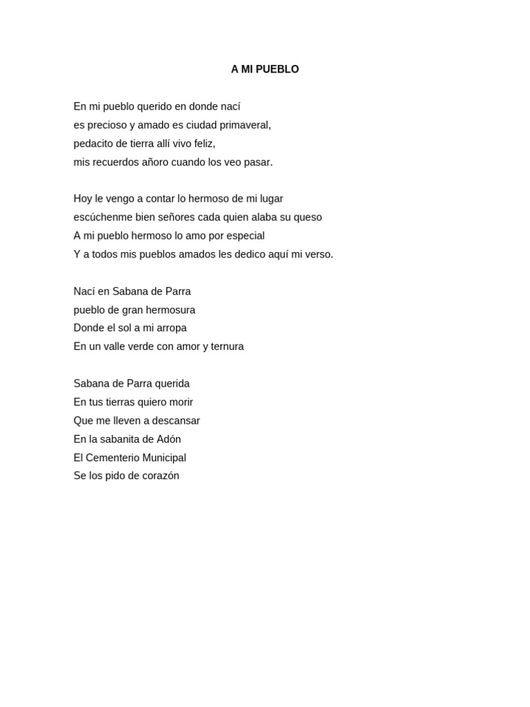 Poema a mi querido pueblo | PDF
