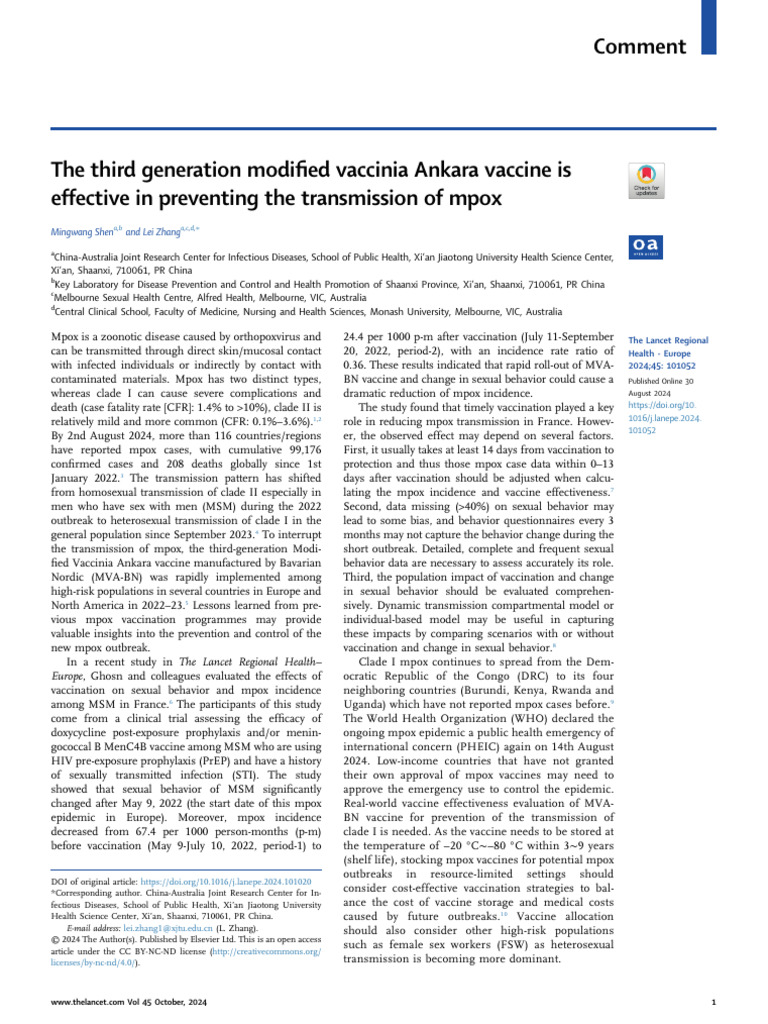 The Third Generation Modified Vaccinia Ankara Vaccine - 2024 - The ...