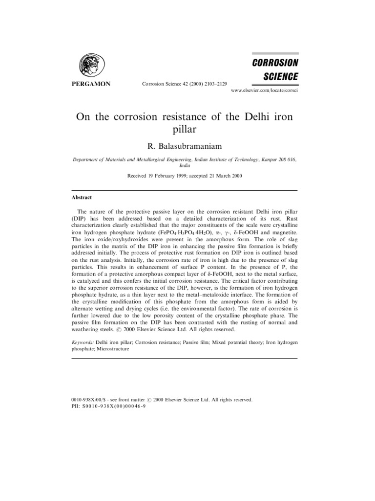 Technology Behing Anti - Corrosion Properties of IRON PILLAR | PDF