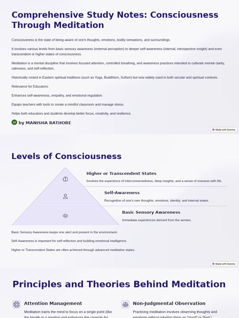 Comprehensive Study Notes Consciousness Through Meditation | PDF ...