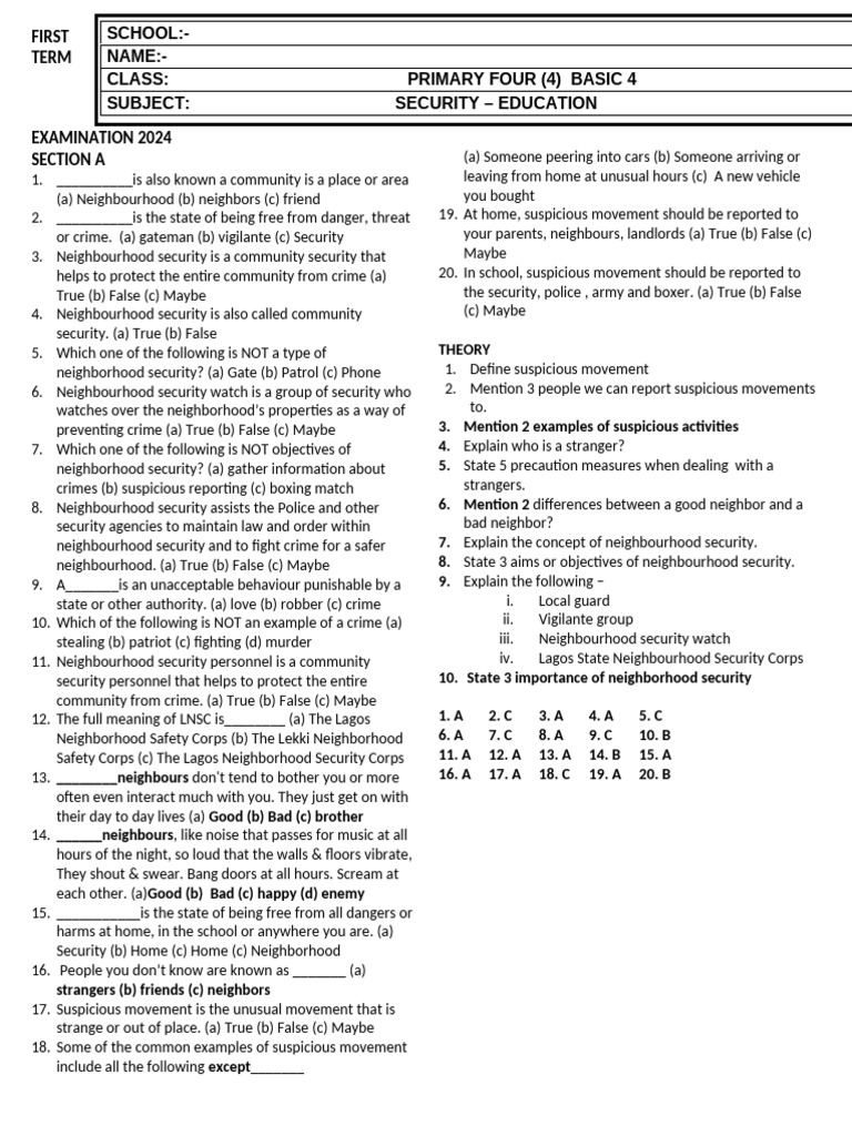 Security Education Exam Questions 2024 | PDF | Crimes | Crime & Violence