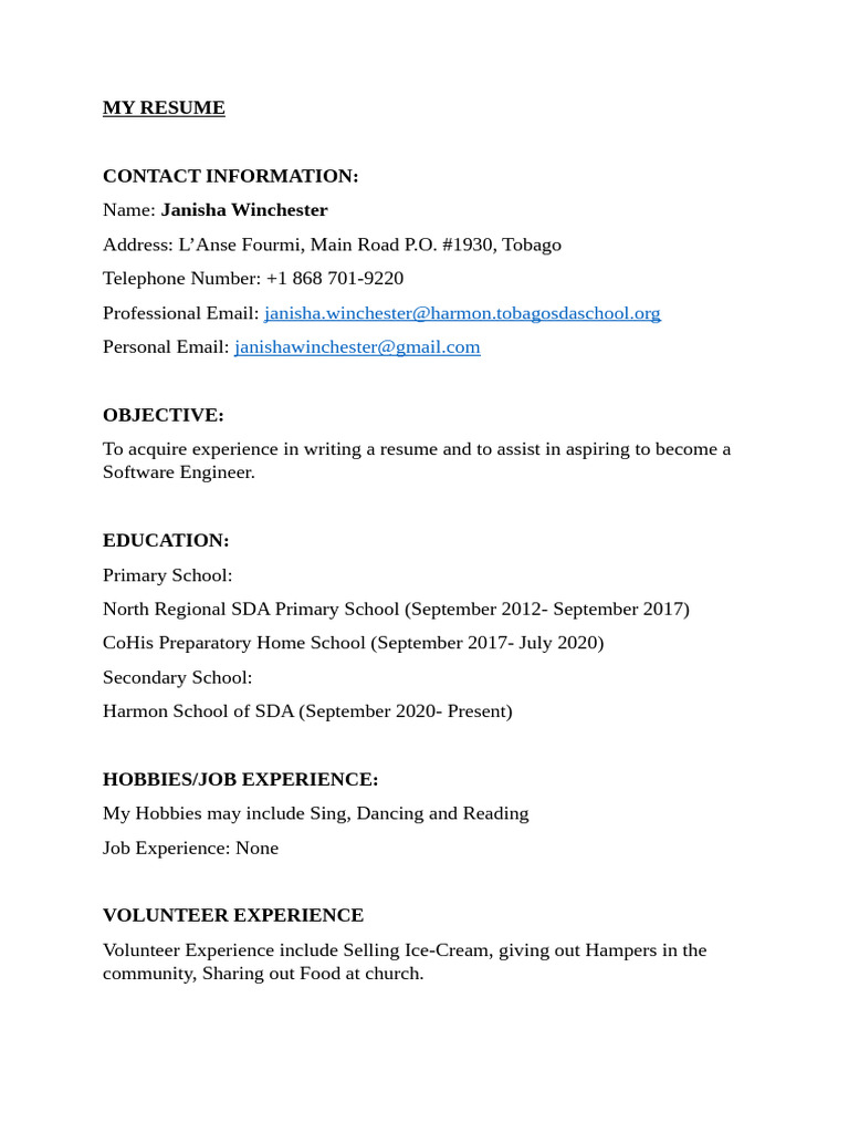 Janisha Winchester's Resume Overview | PDF