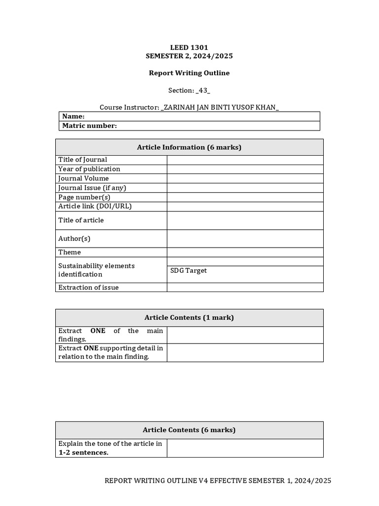 Reading Report Outline Template | PDF