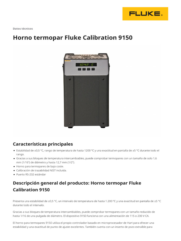 Calibración Horno Fluke 9150 | PDF | Par termoeléctrico