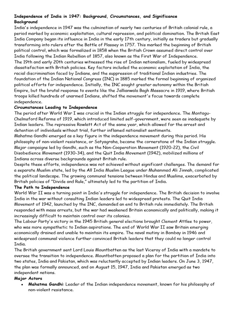 India’s 1947 Independence: Causes & Impact | PDF | Partition Of India ...