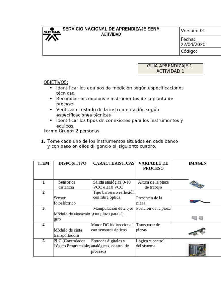 SERVICIO NACIONAL DE APRENDIZAJE SENA - Docx Humbert | PDF | Sensor | Resistor
