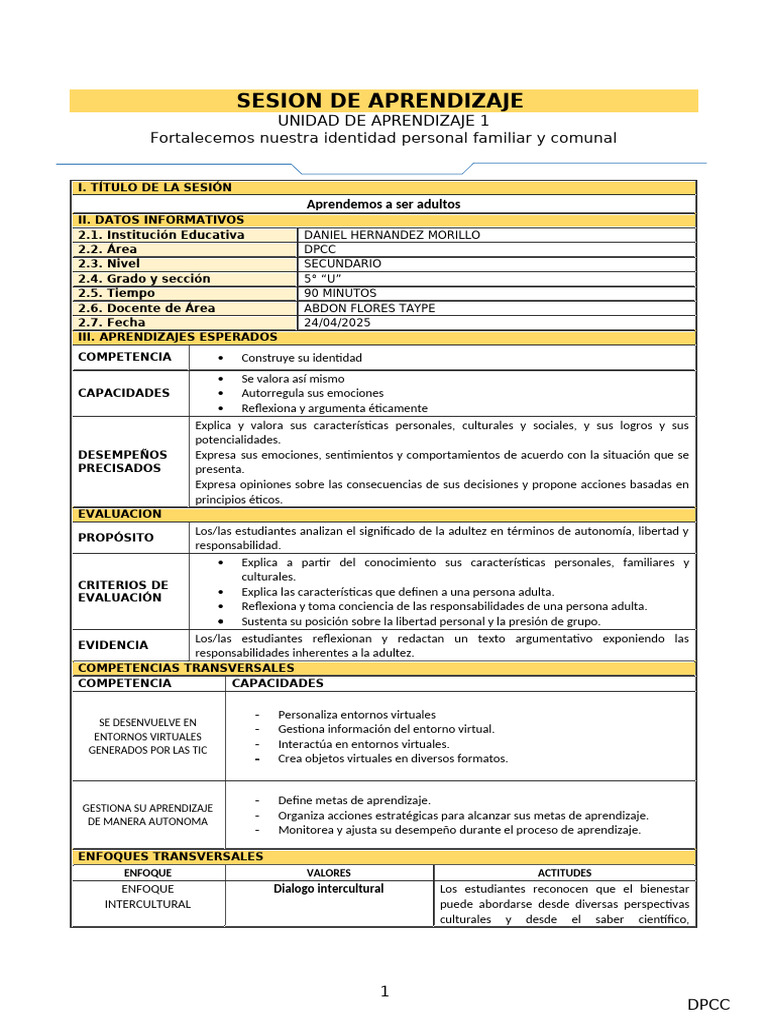 5º Ses Act 3 - DPCC 2024 | PDF | Pensamiento crítico | Aprendizaje