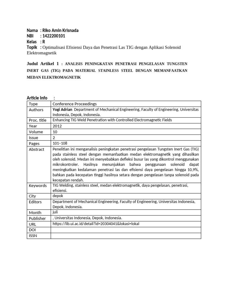 Contoh Tabel Meringkas Dan Mengkritisi Artikel | PDF
