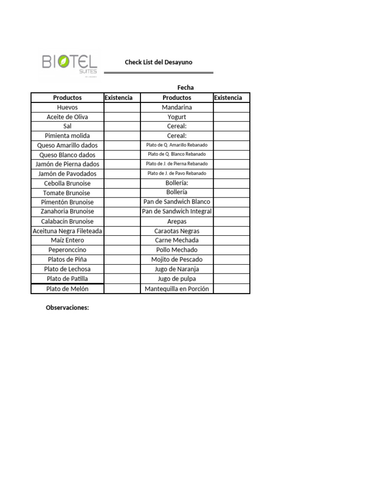 Check List de Desayuno Saludable | PDF