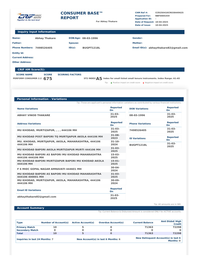 Crif Report 3995949 2025-04-10 224846.700361 | PDF | Credit | Finance ...