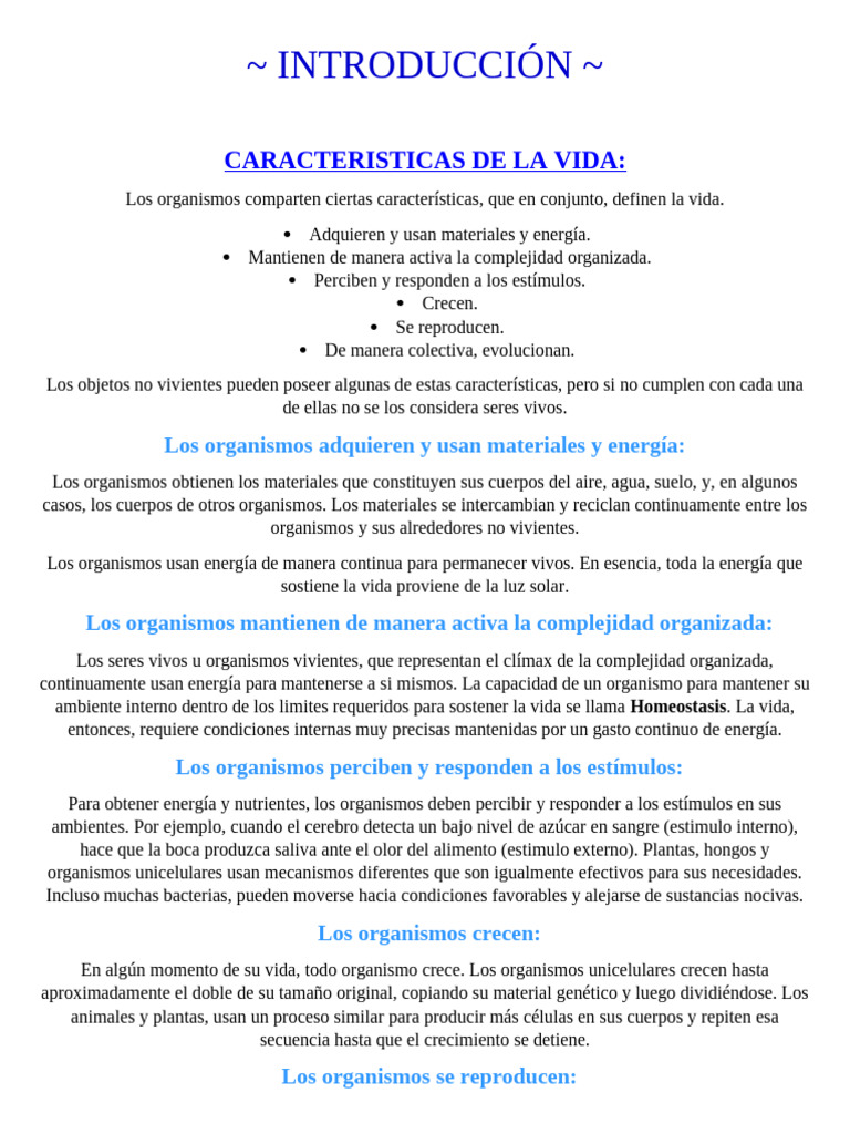 Resumen - 1° INTRODUCCIÓN | PDF | Organismos | Vida