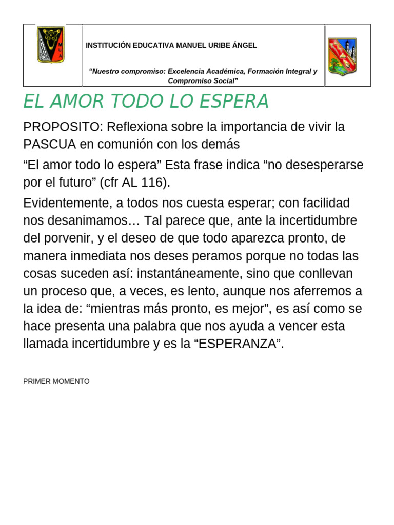 Reflexión sobre la Pascua y Esperanza | PDF