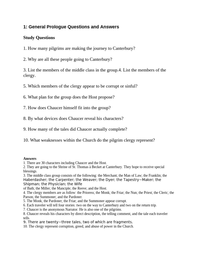 General Prologue Questions and Answers | PDF