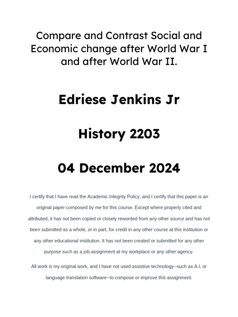 Social and Economic Changes Post-WWI & WWII | PDF | The United States ...