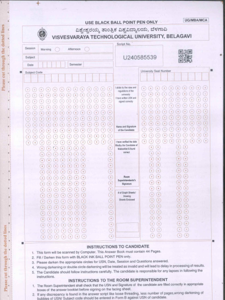 Answer Script Front Page | PDF