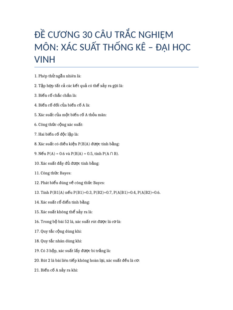 DeCuong_XacSuatThongKe_DHV | PDF