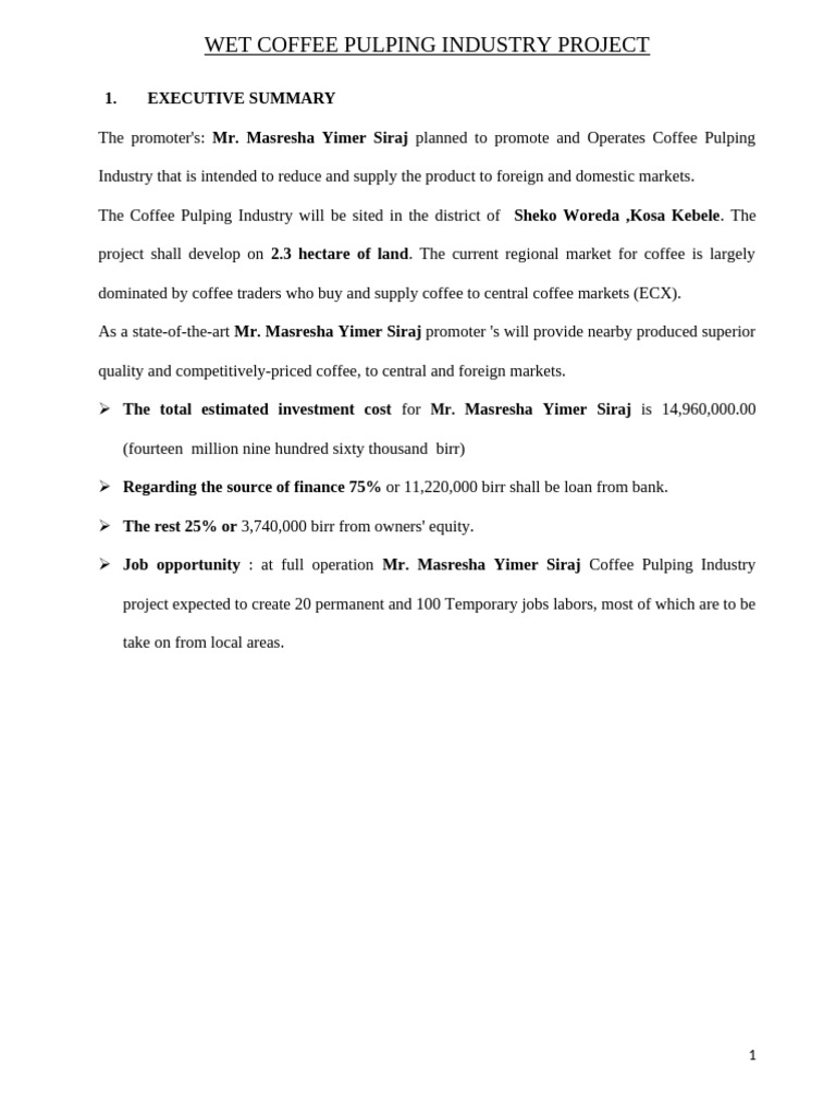 Coffee Pulping Industry Project Overview | PDF | Coffee