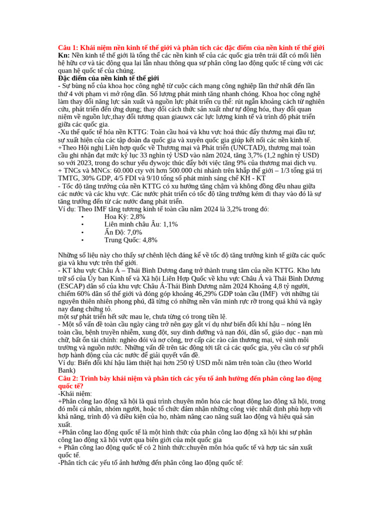 Tự Luận Lý Thuyết KTQT | PDF