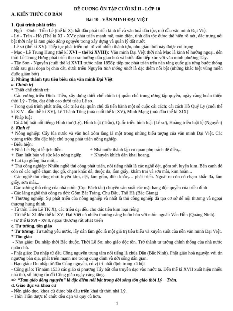 HS - Đề Cương Sử 10 CK2 (2025) H Sửa | PDF