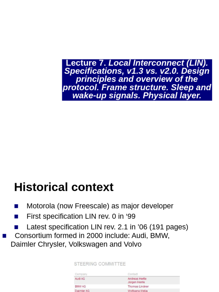 Lecture 7 Local Interconnect LIN Specifications Design Principles and Overview of The Prot | PDF ...