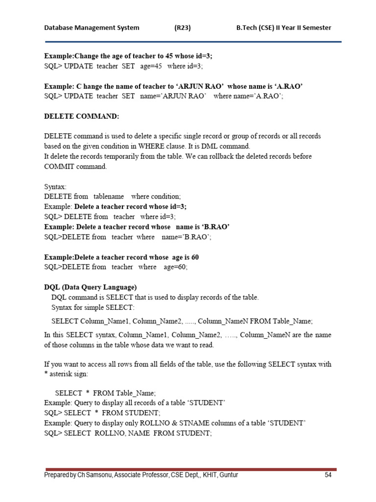 Samson Dbms (R23) FULL NOTES-1 - Removed | PDF | Database Transaction ...