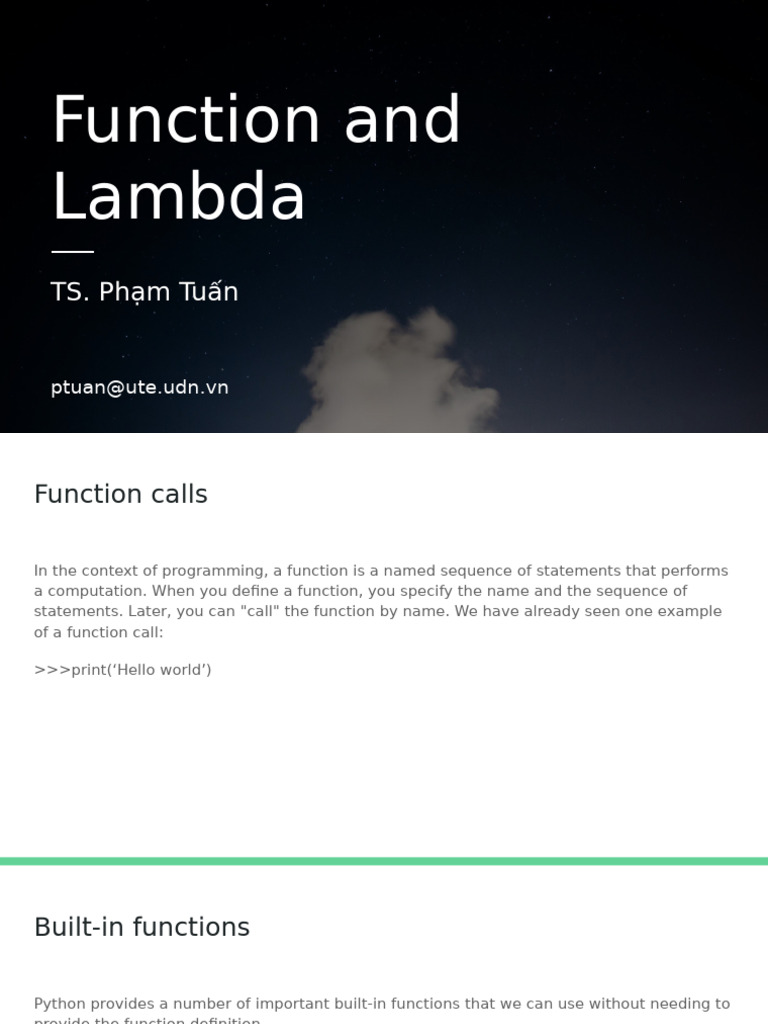 Tuần 7 - Function and lambda | PDF