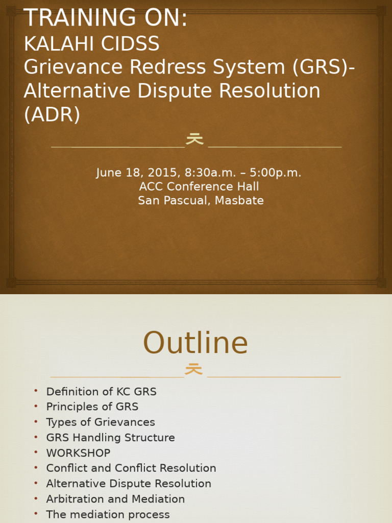 GRS Training for KALAHI CIDSS 4Ps | PDF | Mediation | Arbitration