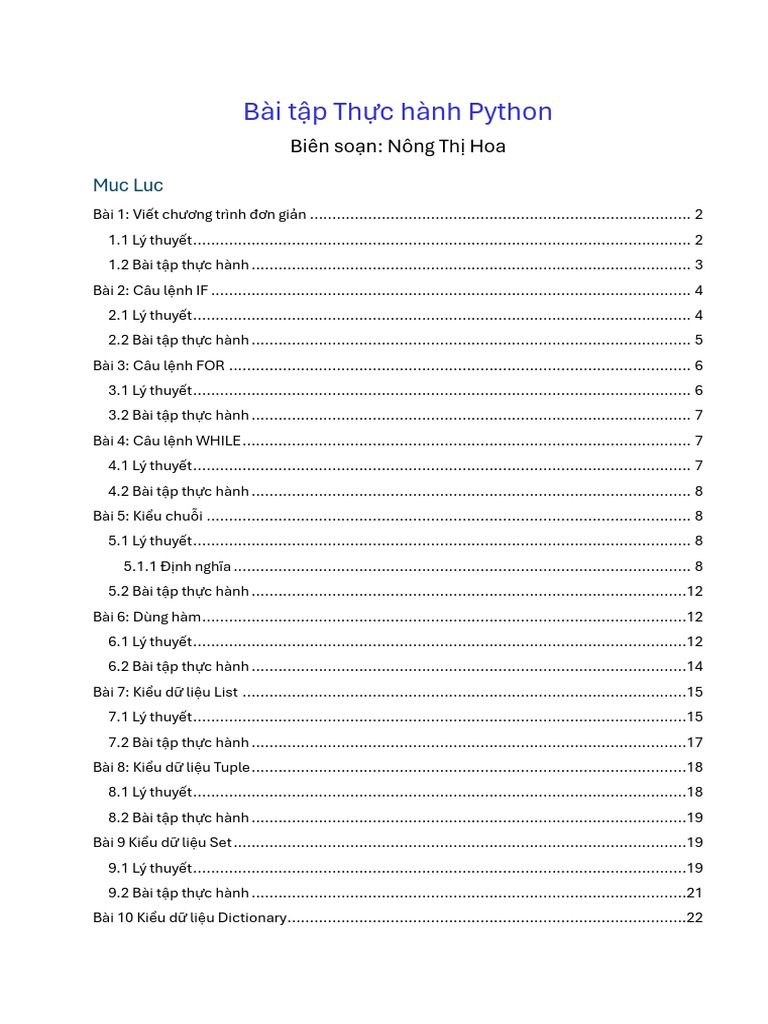 Bai Tap Thuc Hanh Python 2025 | PDF