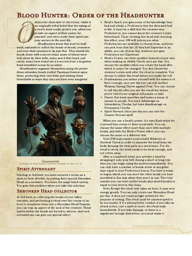 3058395-Order of The Headhunter Blood Hunter - The Homebrewery | PDF