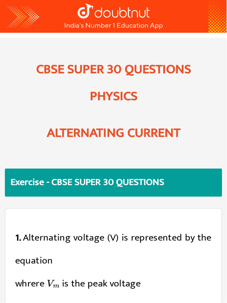 Cbse Super 30 Questions Class 12 Physics Alternating Current Doubtnut ...