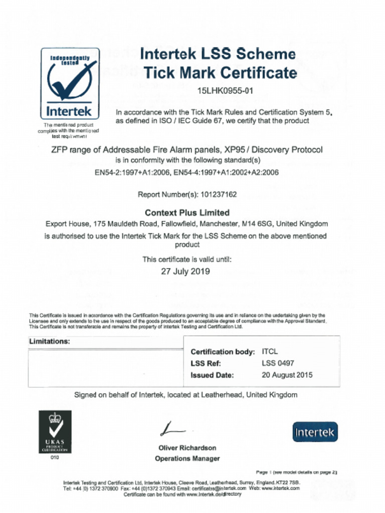 Intertek Approval - Context Plus ZFP | PDF