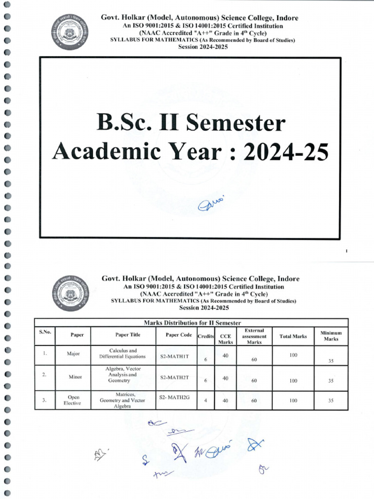 BSC Ii Sem Syllabus Major Mathematics 2024-2025 | PDF