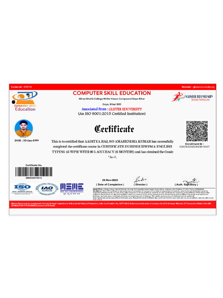 Aaditya Raj Certificate | PDF