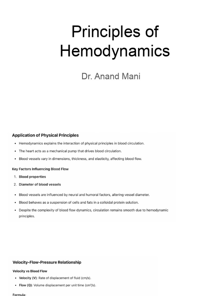 Principles of Hemodynamics | PDF