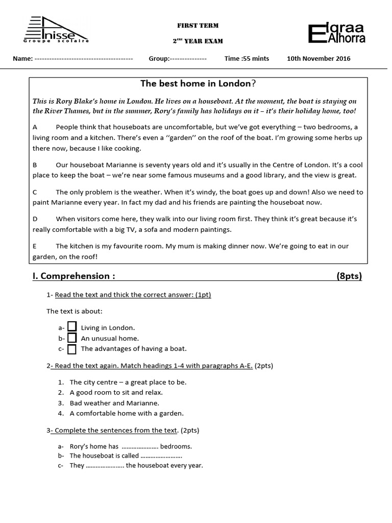 Test 1 Model 6 English 2ac First Term | PDF