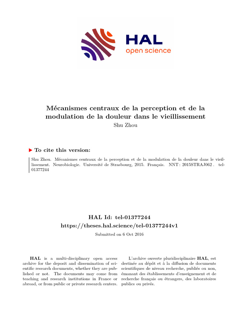 Mécanismes Centraux de La Perception Et de La Modulation de La Douleur ...