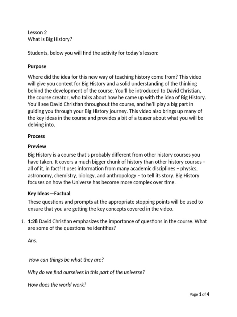 Lesson 2 Student Worksheet | PDF | Thought | Universe